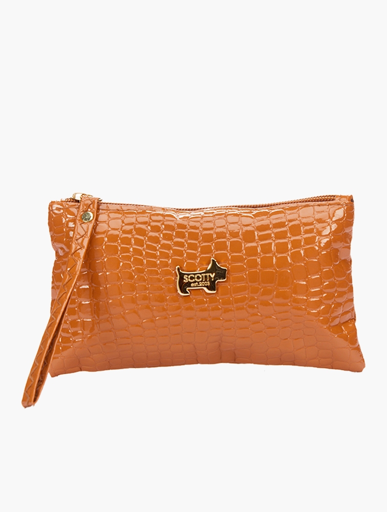 MyRunway | Shop Scotty Bags & Co. Tan The Sassy Croc Skin Pouch With ...